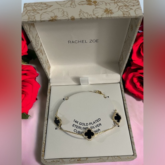 Rachel Zoe | Jewelry | New Rachel Zoe 4 Leaf Black 4k Gold Plated ...
